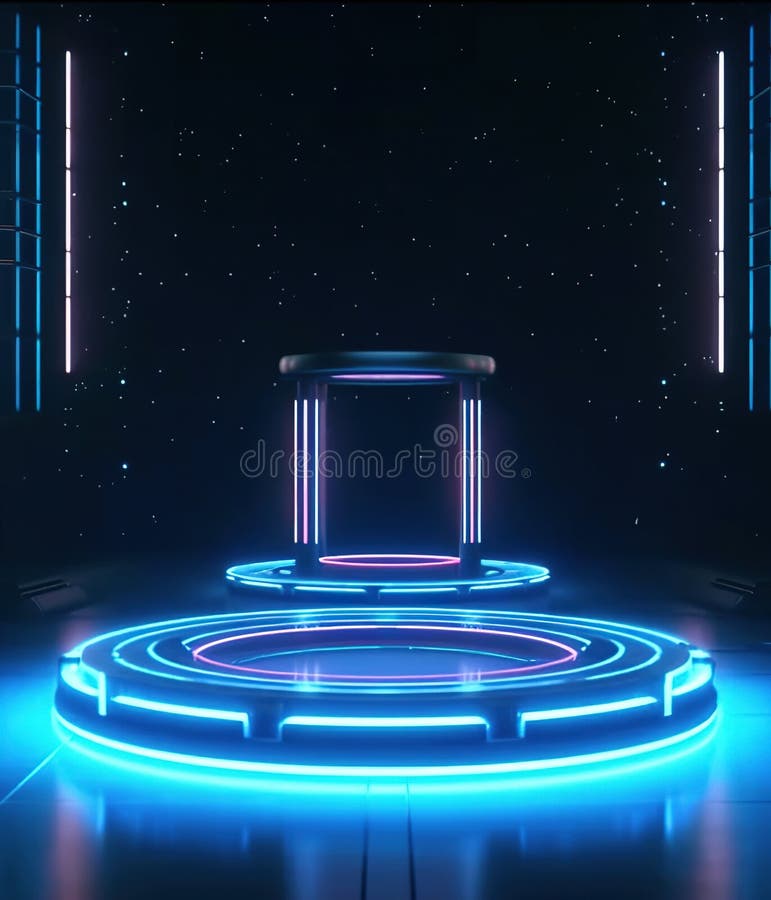 Background with Lights. Circle 3D Stage in Futuristic Lab Stock ...