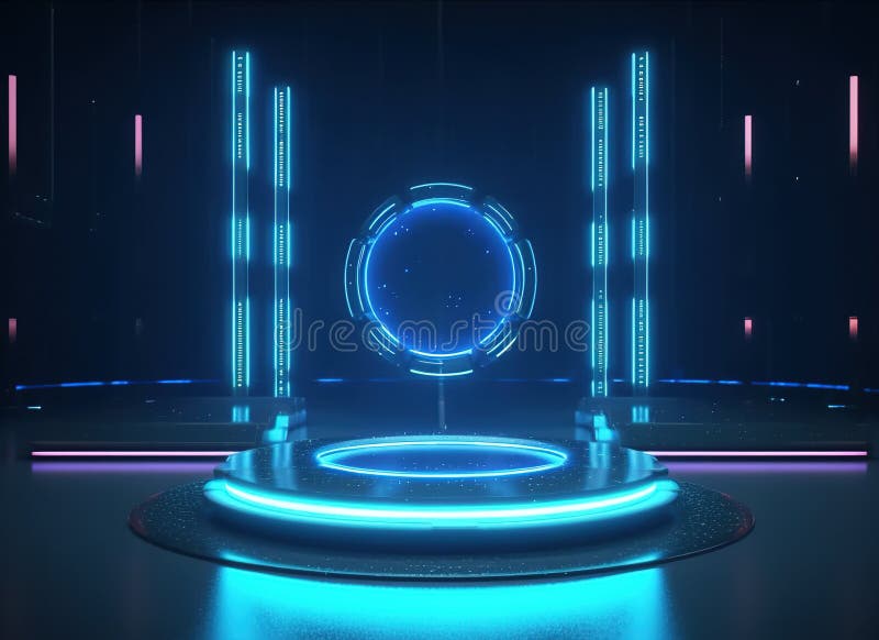 Background with Lights. Circle 3D Stage in Futuristic Lab Stock ...