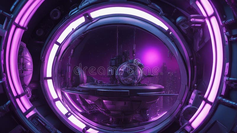 Background with Lights a Steampunk, Space Satellite Orbiting the Earth ...