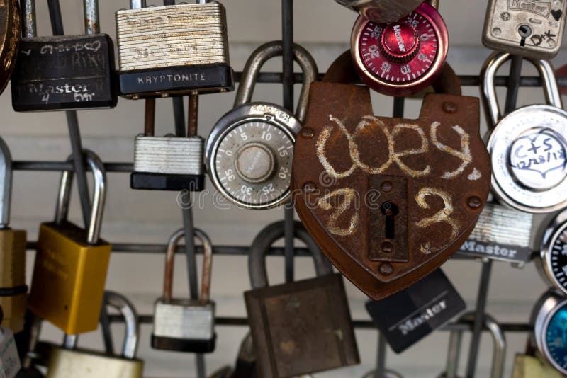 Background of locks editorial stock photo. Image of bench - 143459003