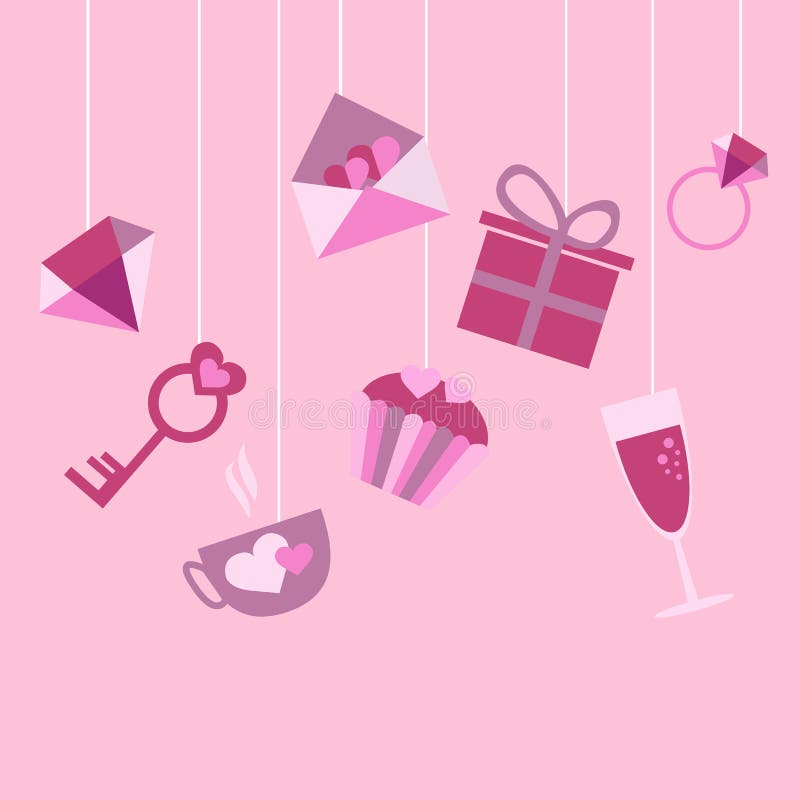 Background of Love Icons on Strings - Valentines Day Stock Vector ...