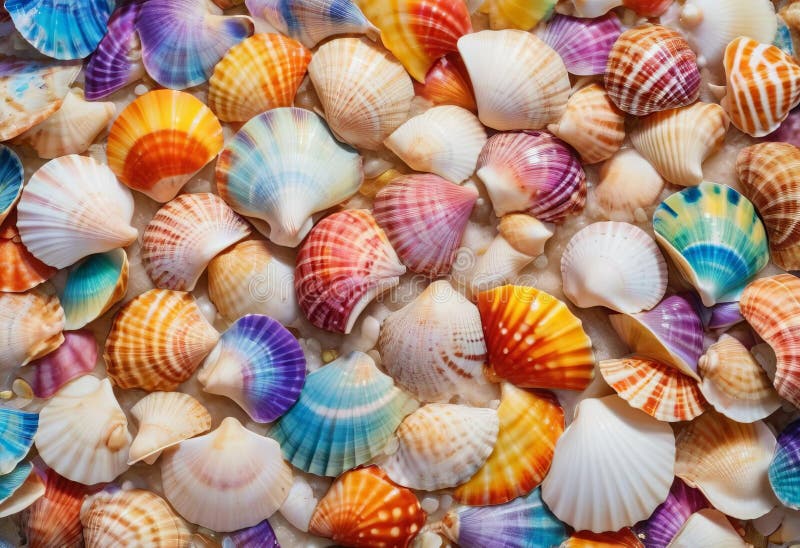 A Background Made of Colourful Rainbow Seashells Stock Illustration ...