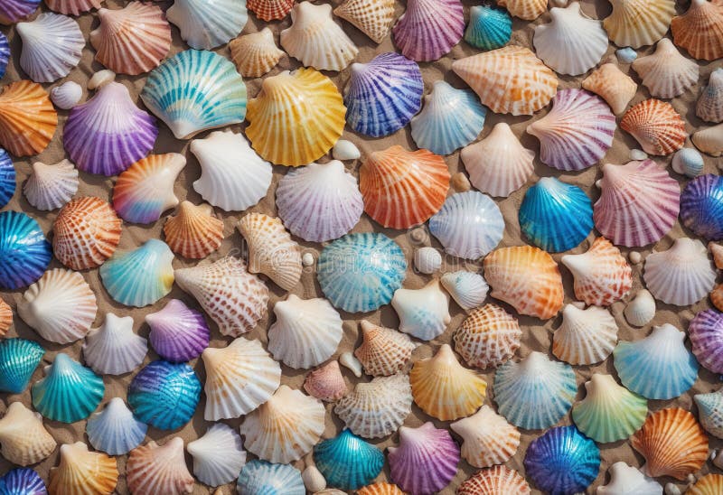 A Background Made of Colourful Rainbow Seashells Stock Illustration ...