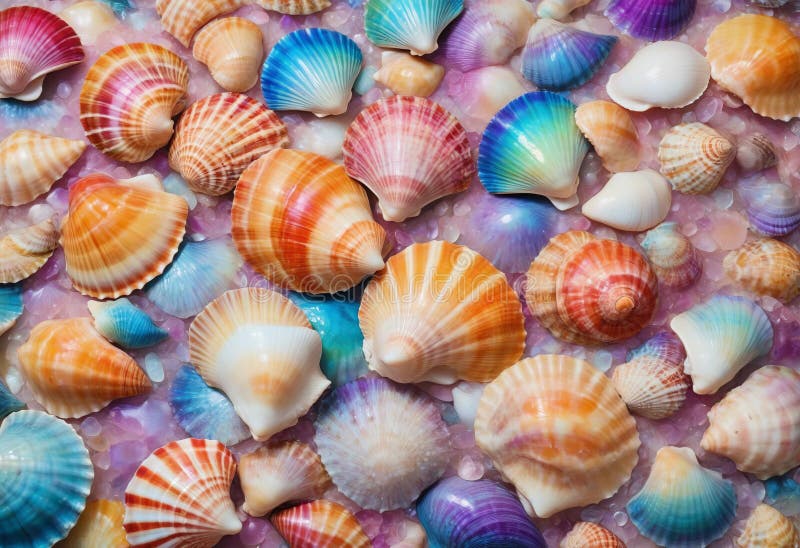 A Background Made of Colourful Rainbow Seashells Stock Illustration ...