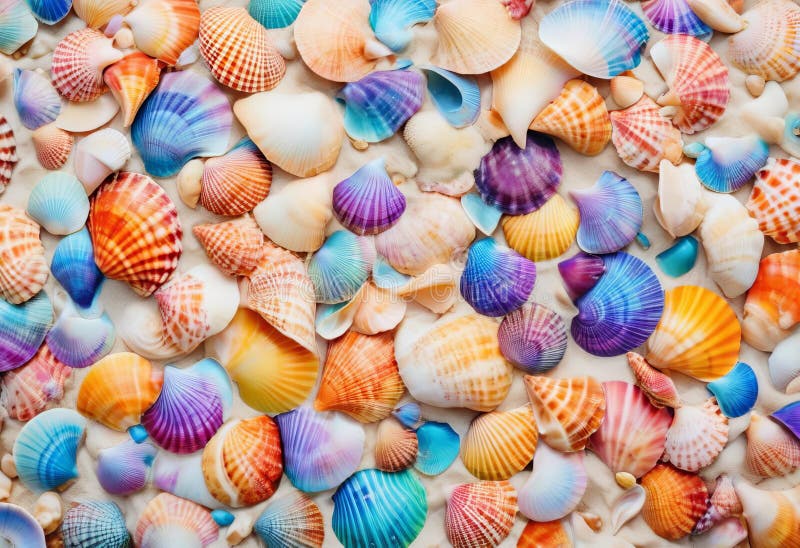 A Background Made of Colourful Rainbow Seashells Stock Illustration ...