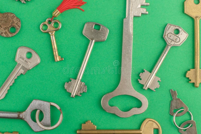 Background Made from Different Metal Keys on the Green Base Stock Image ...