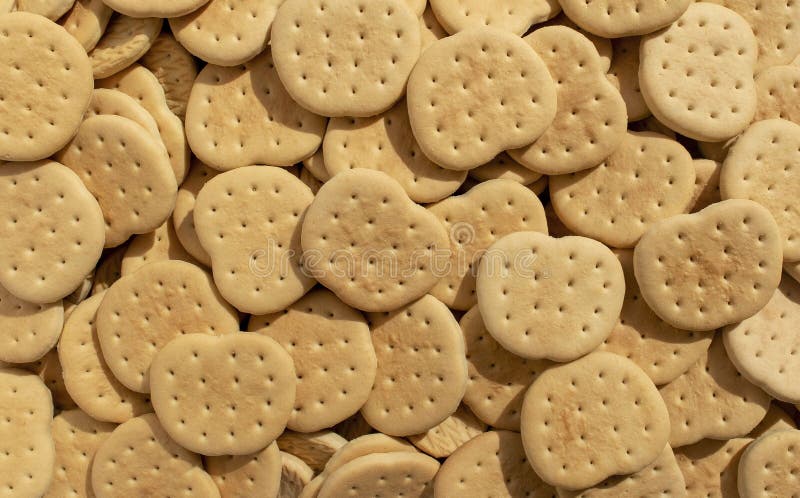 Background Made of Many Plain Cookies. Small Tasty Crackers. Stock ...