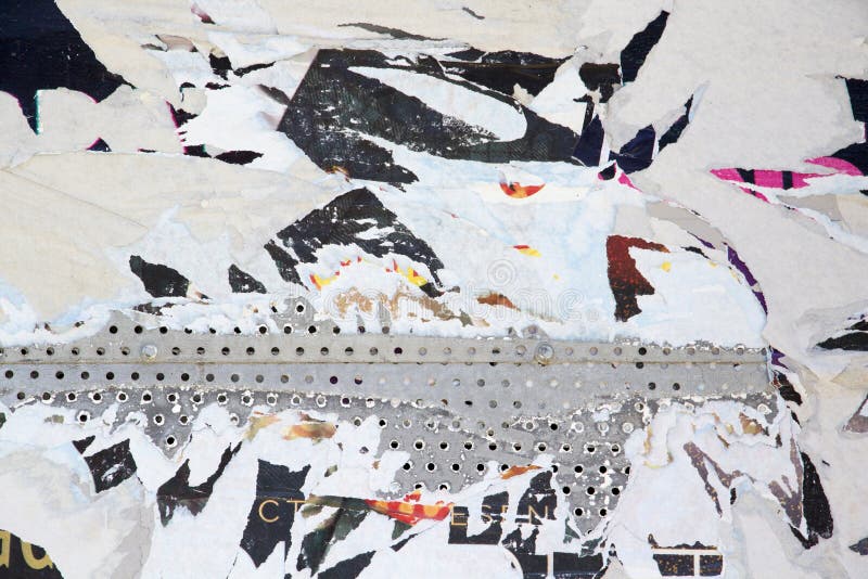 Torn posters on billboard stock image. Image of detail - 134842971
