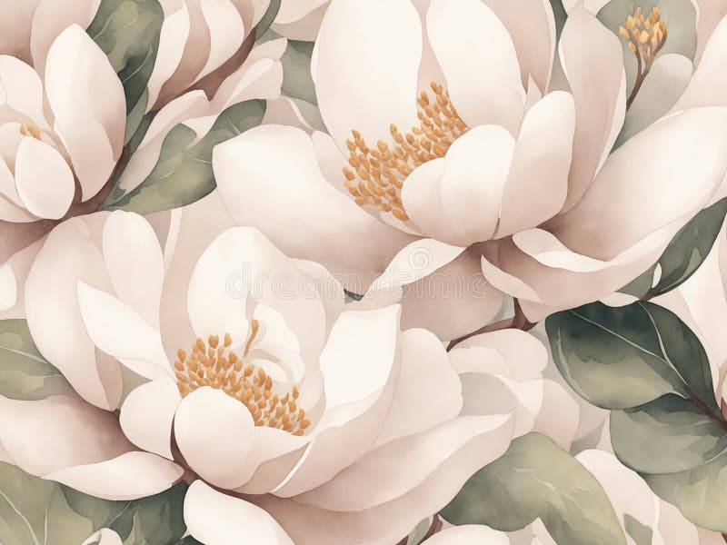 Background with Magnolias. Watercolor Stock Illustration - Illustration ...