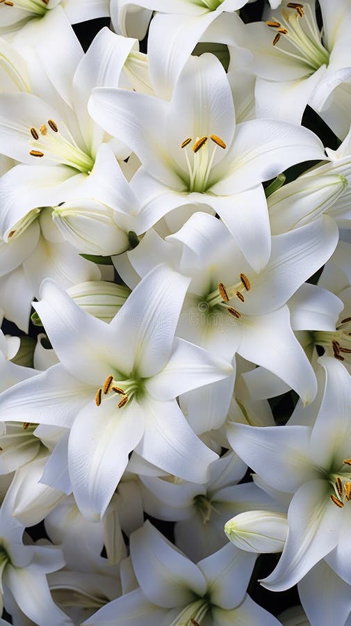 Background of Many Snow-white Lilies. Spring Easter Floral Design Stock ...