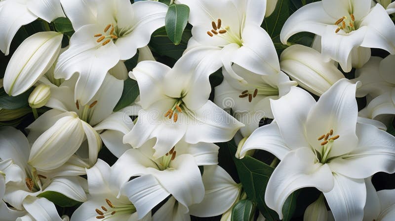 Background of Many Snow-white Lilies. Spring Easter Floral Design Stock ...