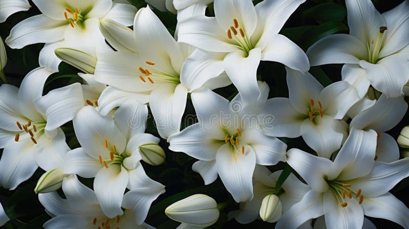 Background of Many Snow-white Lilies. Spring Easter Floral Design Stock ...