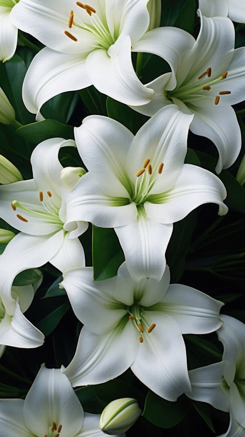 Background of Many Snow-white Lilies. Spring Easter Floral Design Stock ...