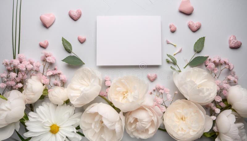 Background with Margin Frame Flowers and Empty Card with Copy Space for ...