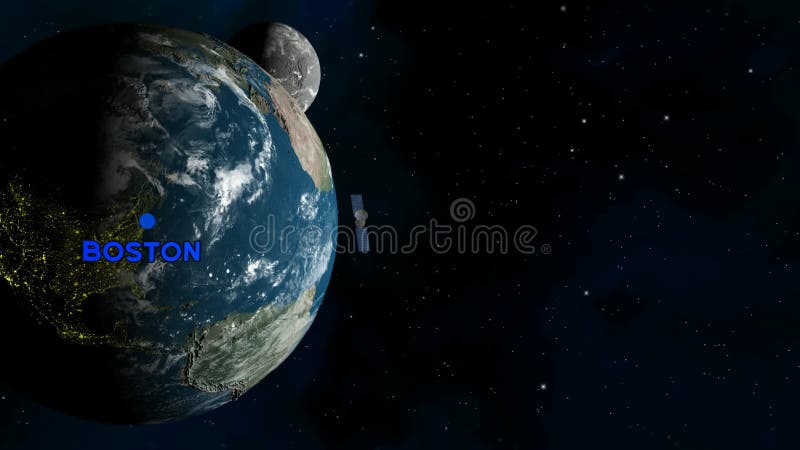 Background with Mark of Boston on Planet Earth, Satellite, Moon, Space ...