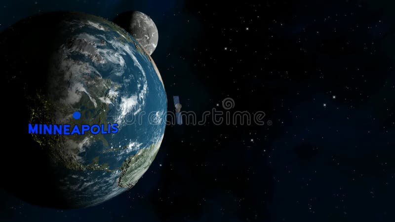 Background with Mark of Minneapolis on Planet Earth, Satellite, Moon ...