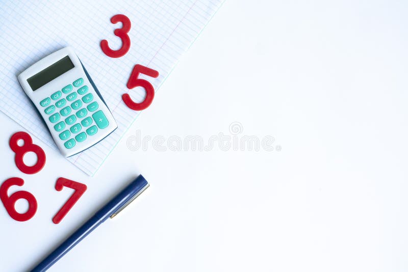 Background Math Calculator, Notebook, Numbers and Pen on White ...
