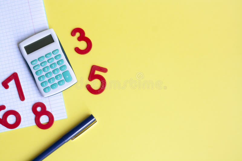 Background Math Calculator, Notebook, Numbers and Pen on Yellow ...