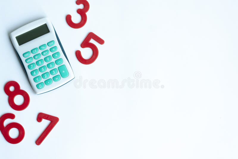 Background Math Calculator and Red Numbers on White Background, Flat ...