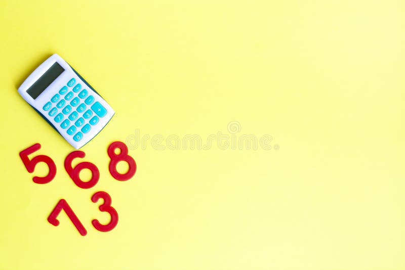 Background Math Calculator and Red Numbers on White Background, Flat ...