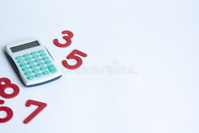 Background Math Calculator and Red Numbers on White Background, Copy ...