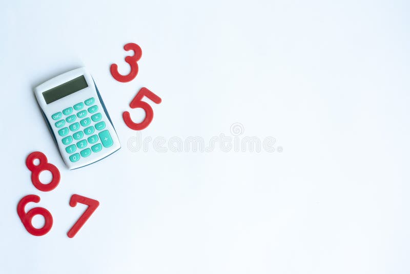 Background Math Calculator and Red Numbers on White Background, Flat ...
