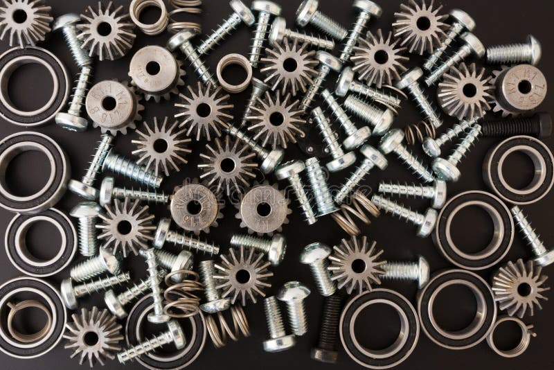 Mechanical Components on Black Background. Industrial Objects Stock ...