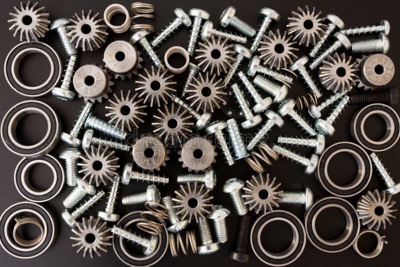 Mechanical Components on Black Background. Industrial Objects Stock ...