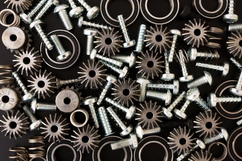 Mechanical Components on Black Background. Industrial Objects Stock ...