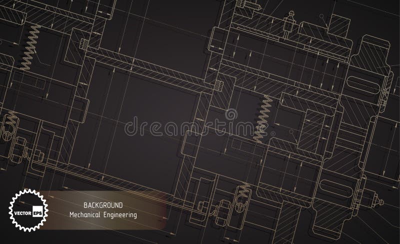 Background of Mechanical Engineering Drawings on Dark Stock Vector ...