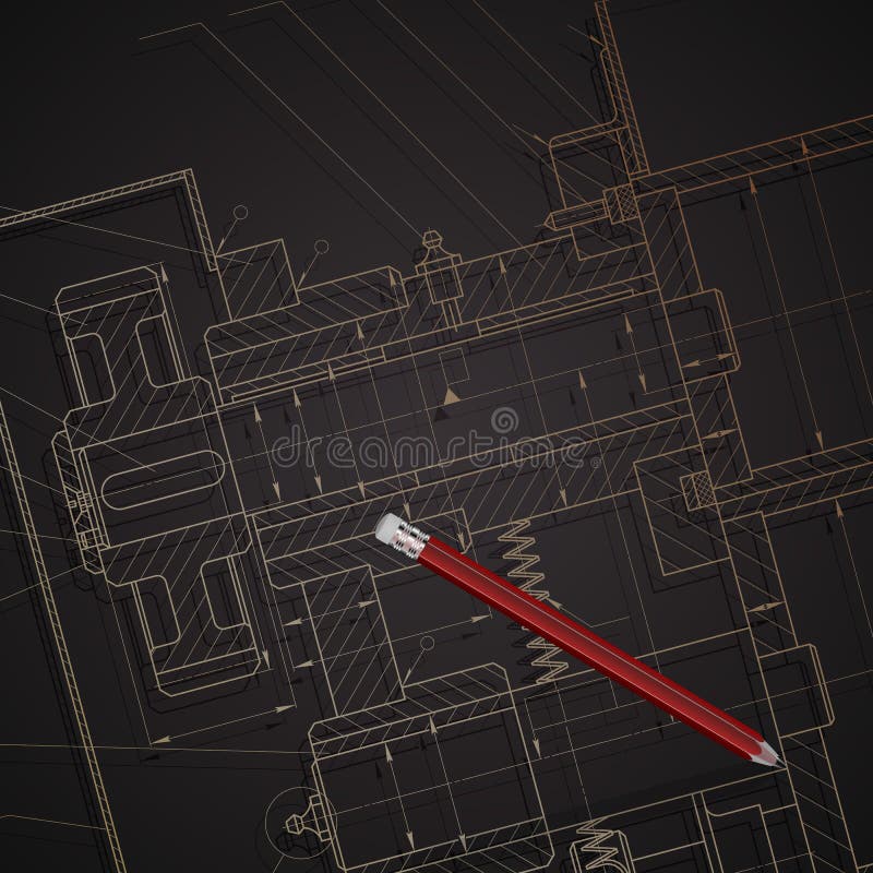 Background of Mechanical Engineering Drawings on Dark Stock Vector ...