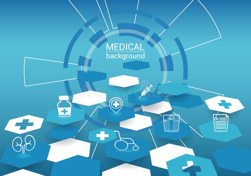 Background with Medical Elements and Digital 3d Abstract Octagon ...