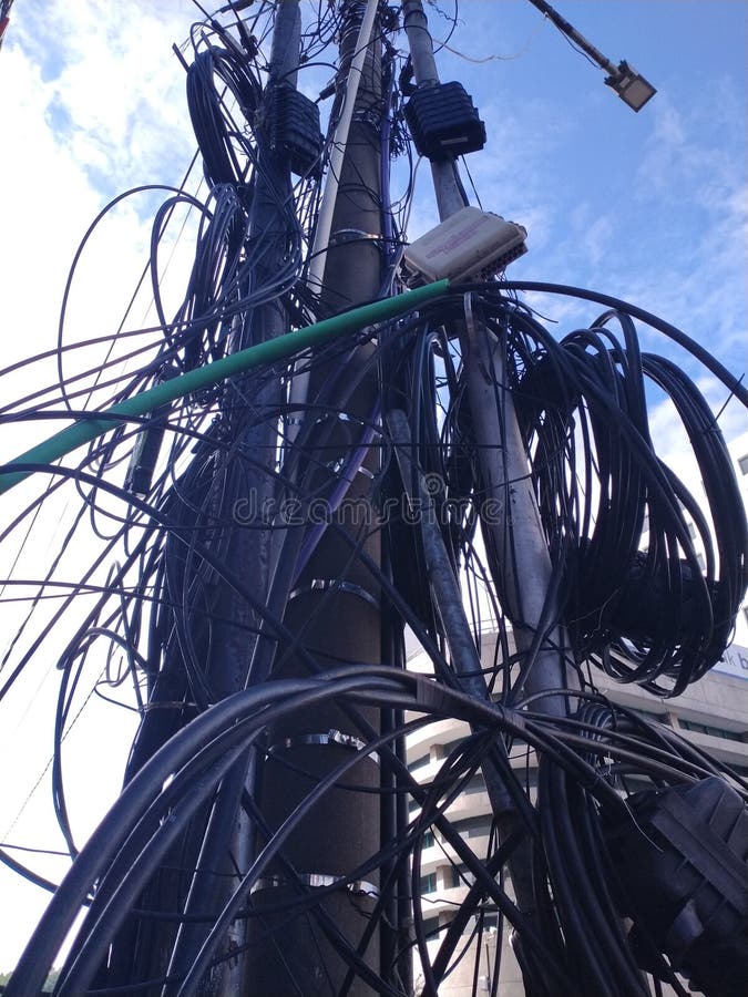 Background of Messed Up Electrical Wires on a Pole. Stock Image - Image ...