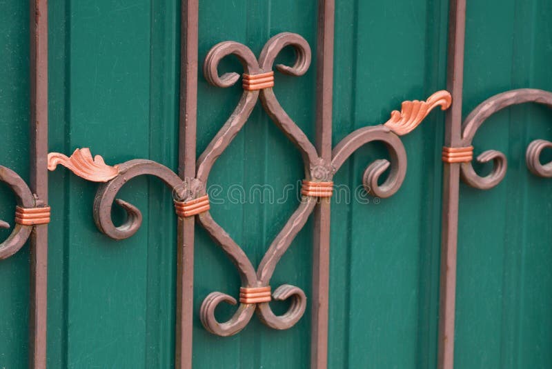 Metal Texture of Iron Rods in a Forged Pattern on a Green Wall Stock ...