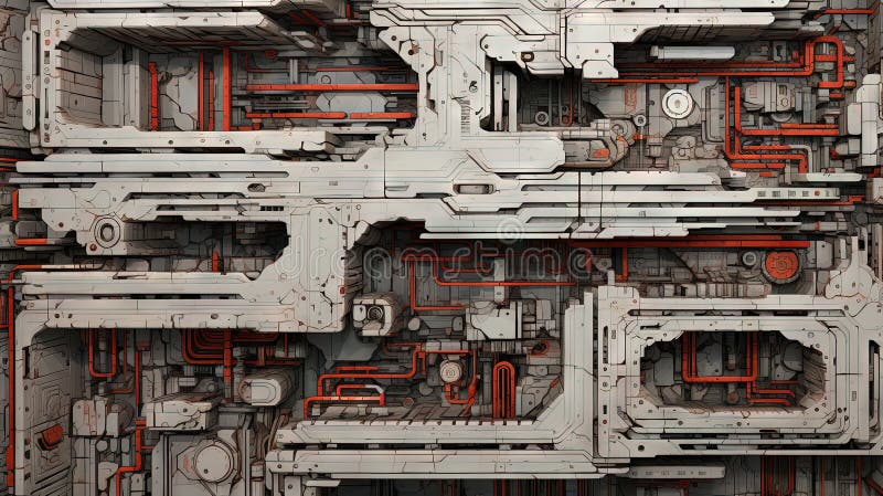 Background with Metallic Panels Texture, Wires and Circuit. Spaceship ...