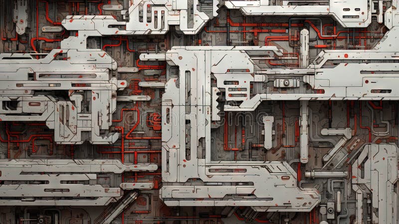 Background with Metallic Panels Texture, Wires and Circuit. Spaceship ...