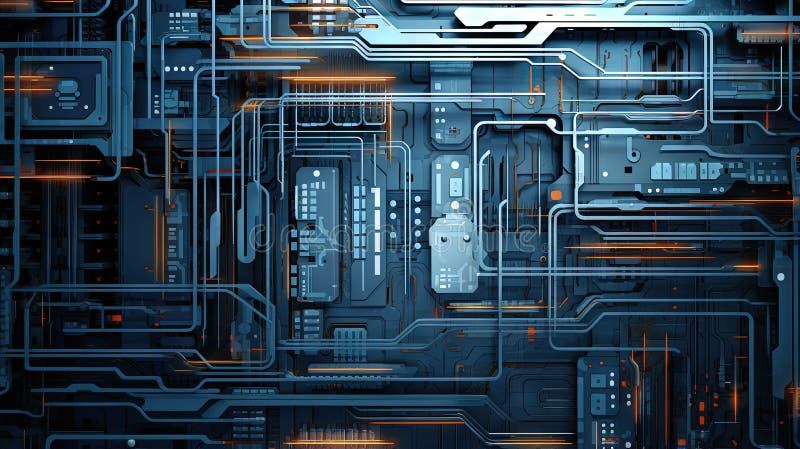 Background with Metallic Panels Texture, Wires and Circuit. Spaceship ...