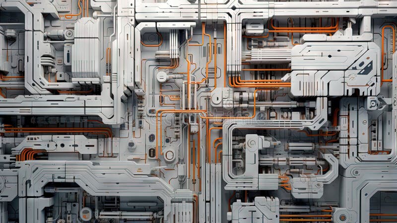 Background with Metallic Panels Texture, Wires and Circuit. Spaceship ...