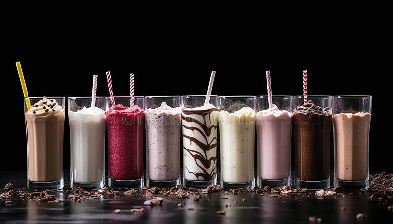 Background with Milkshakes on the Table Stock Image - Image of drink ...