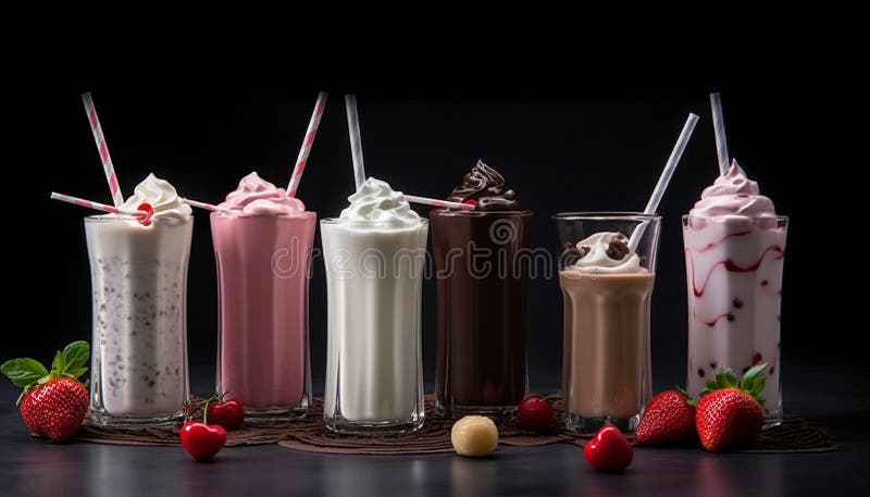 Background with Milkshakes on the Table Stock Image - Image of shake ...