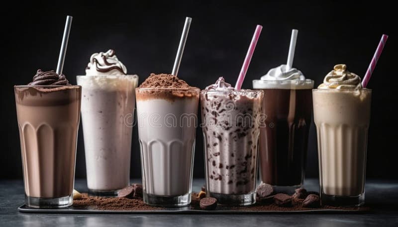 Background with Milkshakes on the Table Stock Image - Image of cold ...