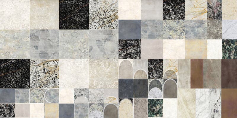 Creative Patchwork Pattern Stone Ceramic Wallpaper Design. White Marble ...
