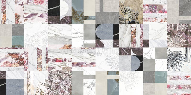 Creative Patchwork Pattern Stone Ceramic Wallpaper Design. White Marble ...
