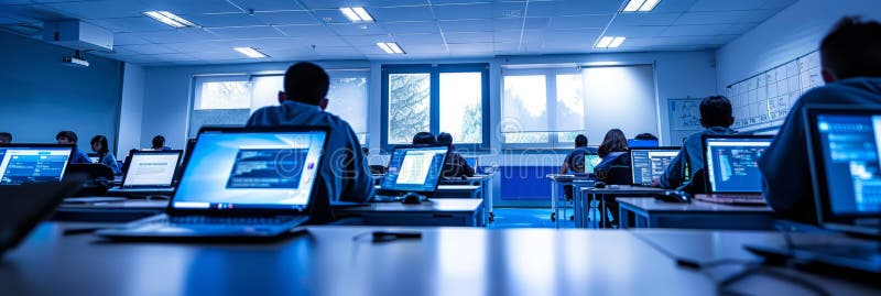 Background of a Modern Computer Laboratory Where Students Work on ...