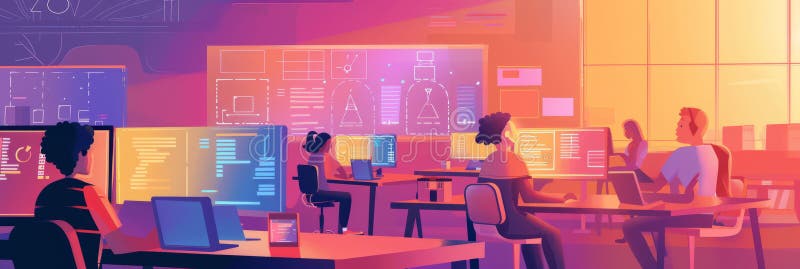 Background of a Modern Computer Laboratory Where Students Work on ...