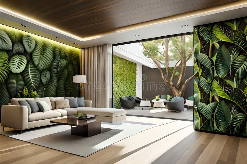 Background with Modern Interior Biophilic Courtyard Design. Generative ...