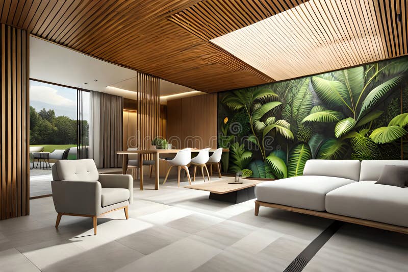 Background with Modern Interior Biophilic Courtyard Design. Generative ...