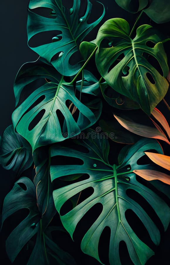 Background with Monstera Plants Stock Illustration - Illustration of ...