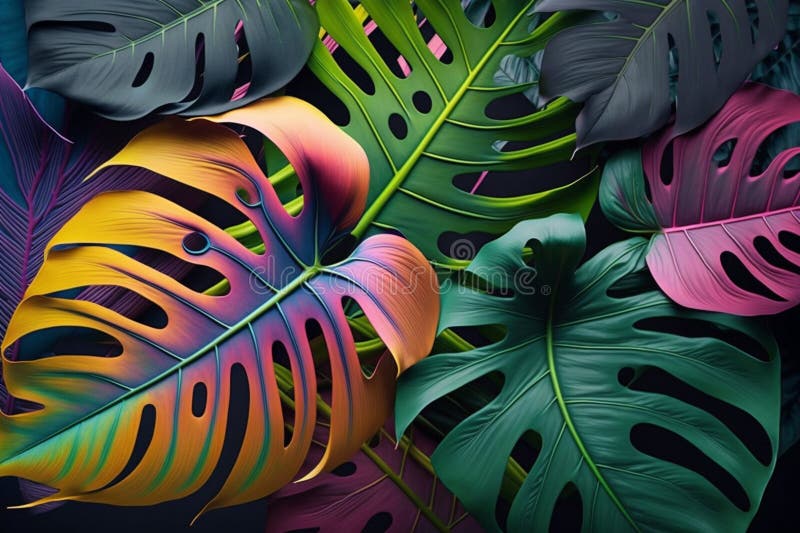 Background with Monstera Plants Stock Illustration - Illustration of ...