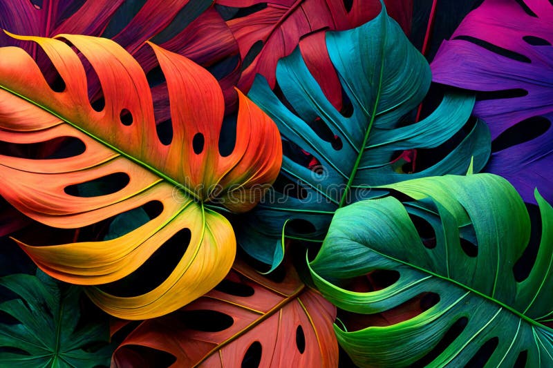 Background with Monstera Plants Stock Illustration - Illustration of ...